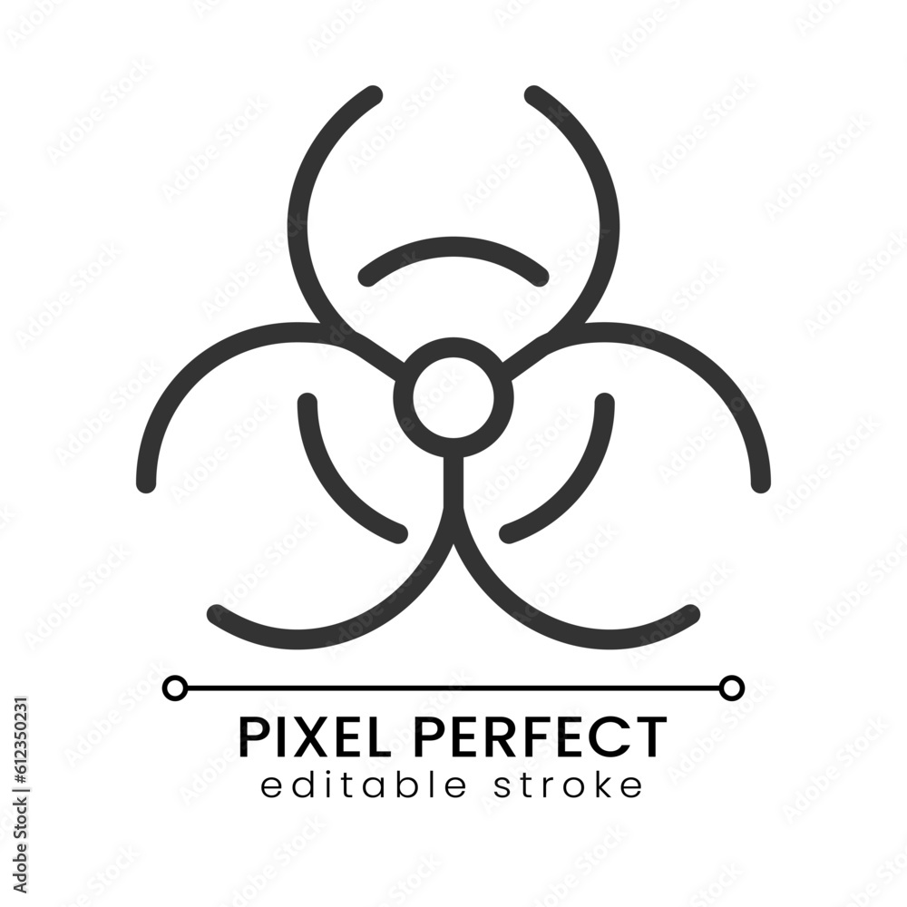 Стоковий вектор Biohazard pixel perfect linear icon. Warning sign ...
