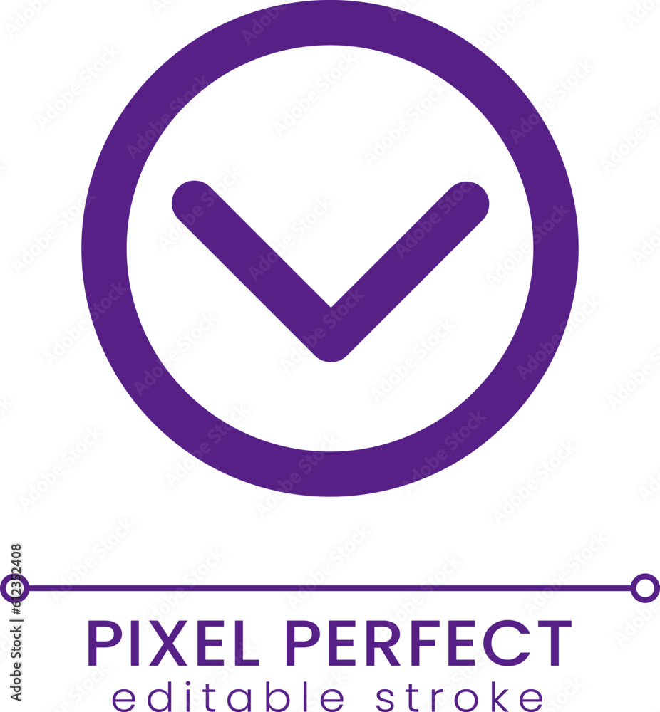 Stock-Vektorgrafik „Downward direction button pixel perfect RGB color ui icon. Website element ...