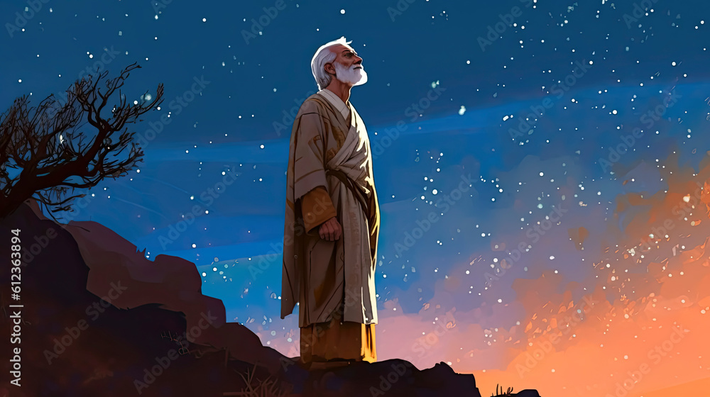 Colorful painting art portrait of Abraham standing outside on the ...