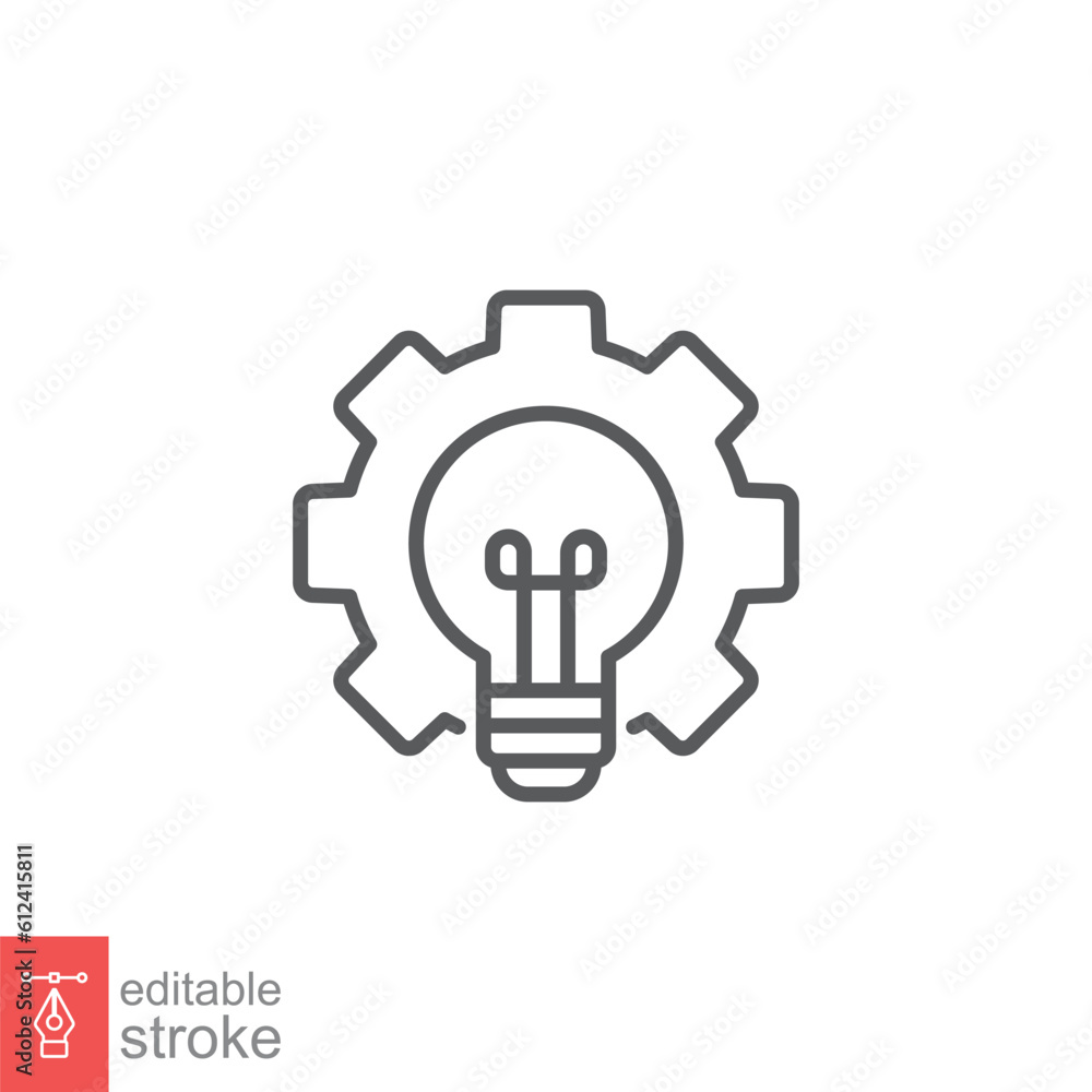 Image vectorielle Stock Bulb in gear icon. Simple outline style. Lightbulb with cog, creative ...