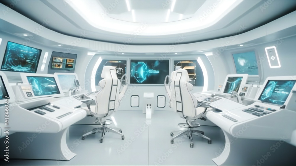 Futuristic Command Center Interior, Advanced Digital Displays, Sleek ...