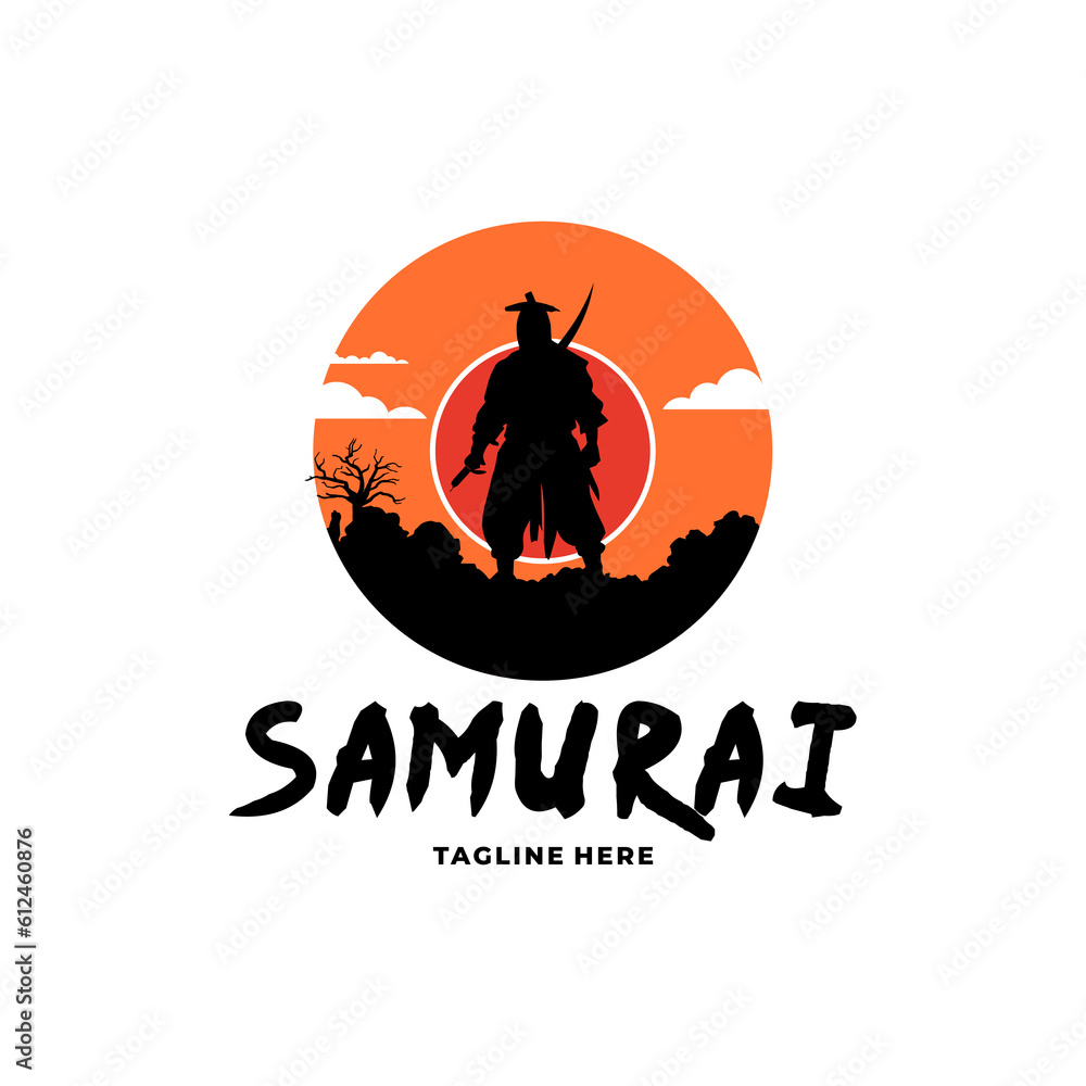 Simple silhouette samurai logo design. Vintage Samurai moon logo design ...