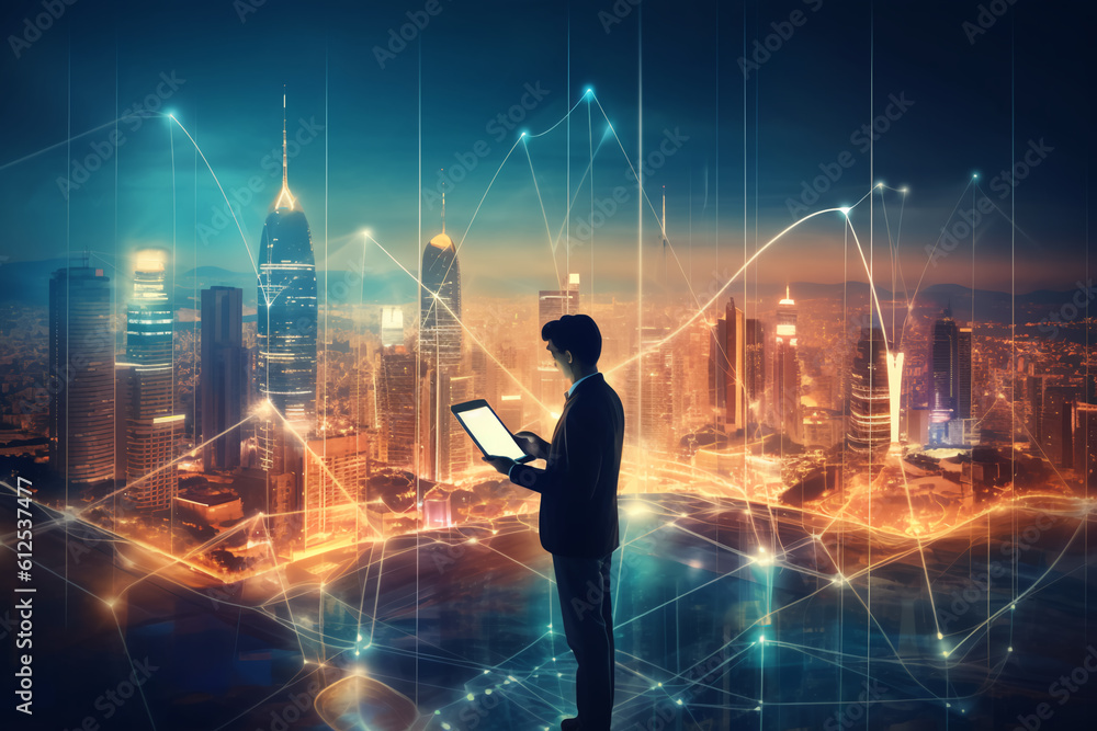 Artificial intelligence looking at smart city, AI control city ...