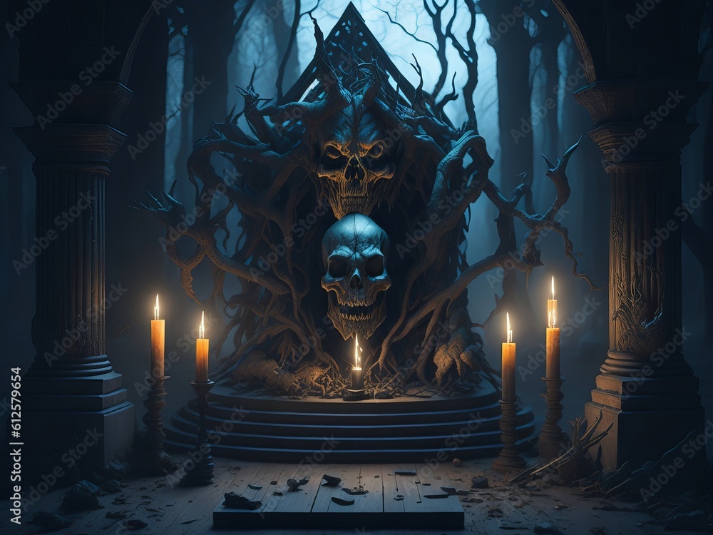 Eerie and Spooky Cultist Altar to an Evil Entity or God. Generative AI ...