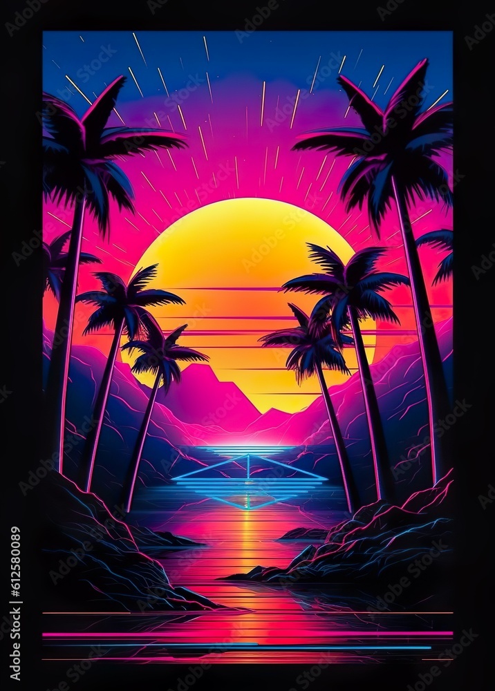 80s synthwave, retro, retrowave, neon colors, gradients, geometric ...