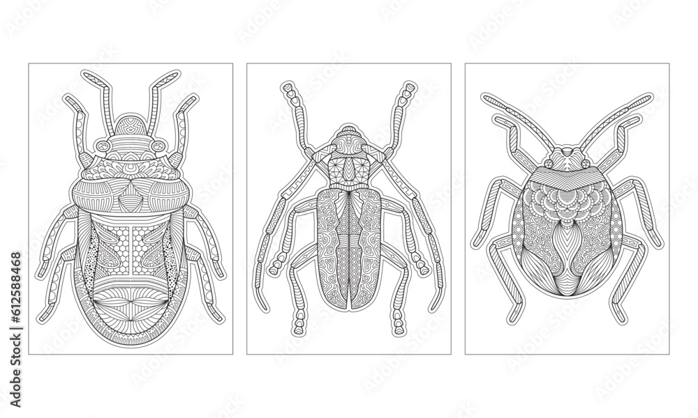 Handmade Line Art Bug Insect Theme Coloring Pages for Adults Graphic ...