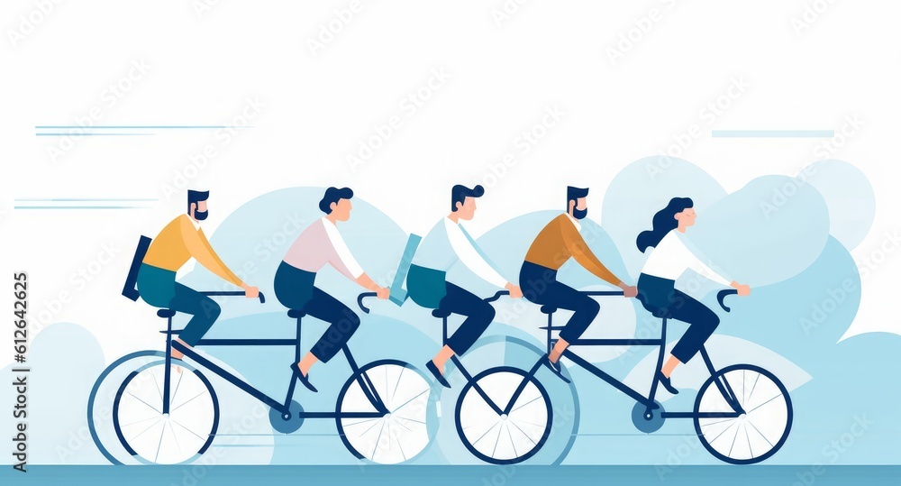 Teamwork. Chasing for success. The team pedals on a tandem bicycle ...