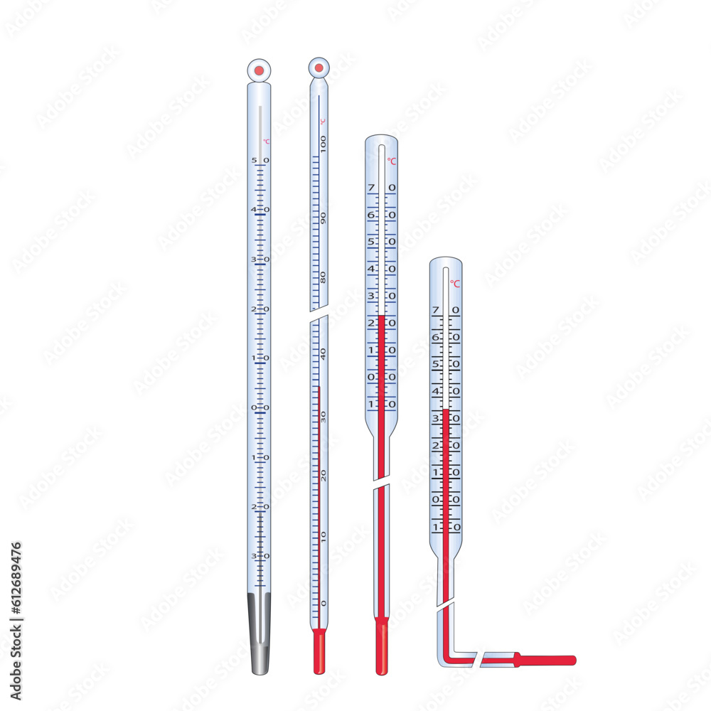 2D illustration of thermometers for the chemical laboratory: a ...