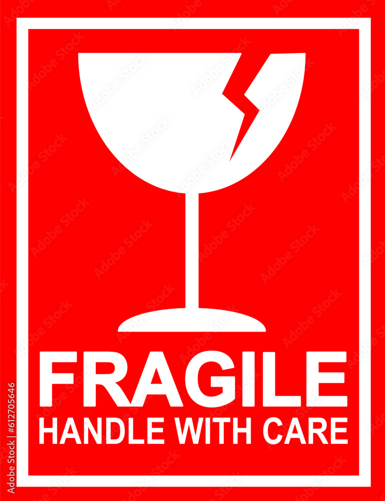 sticker fragile handle with care, red fragile warning label with broken ...