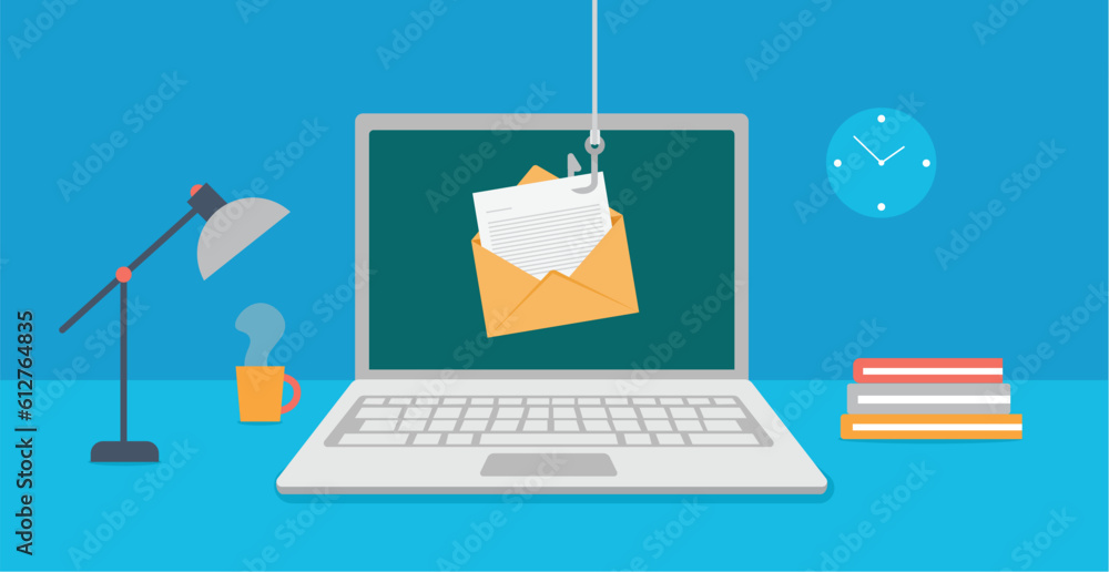 cyber crime concept, phishing email scam on laptop screen with fishing ...