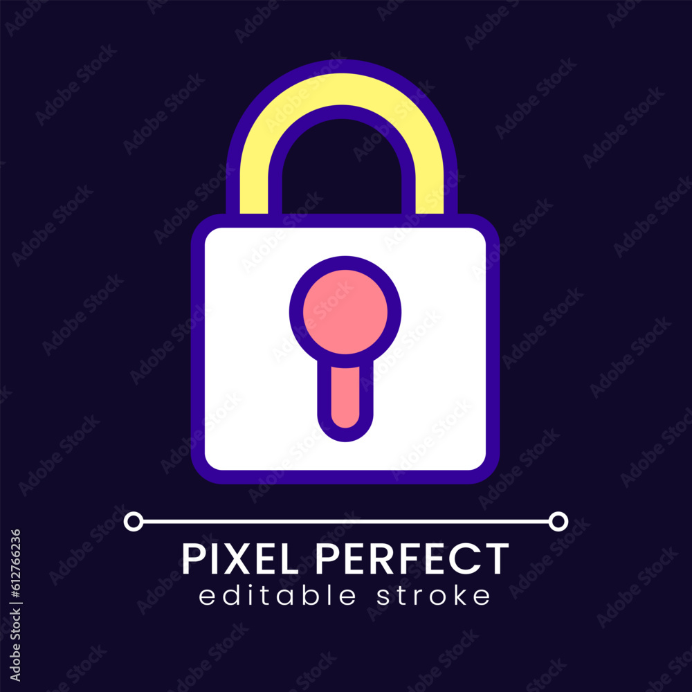 Lock pixel perfect RGB color icon for dark theme. Access to private ...