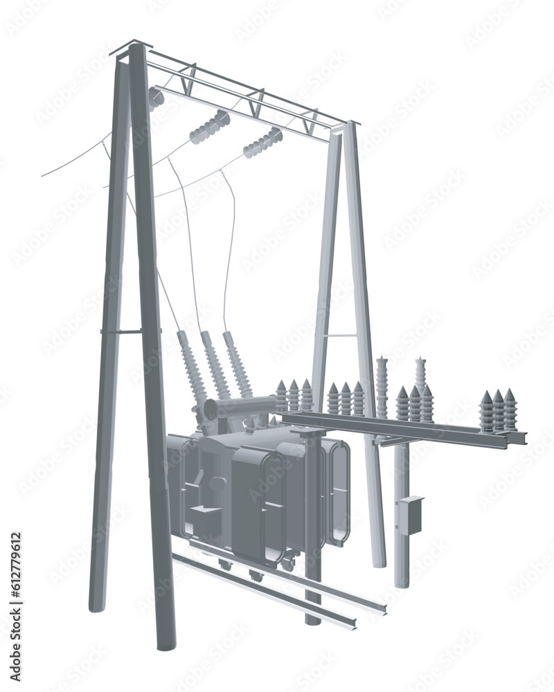 Polygonal Electric transformer substation. Power grid substation ...