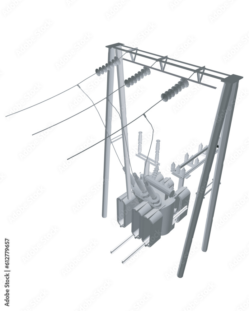 Polygonal Electric transformer substation. Power grid substation ...