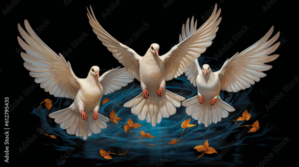 Three white doves symbolise the Holy Trinity, the Holy Spirit and ...