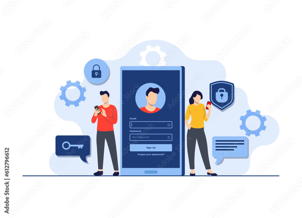 Data and account protection concept flat vector illustration, Password ...