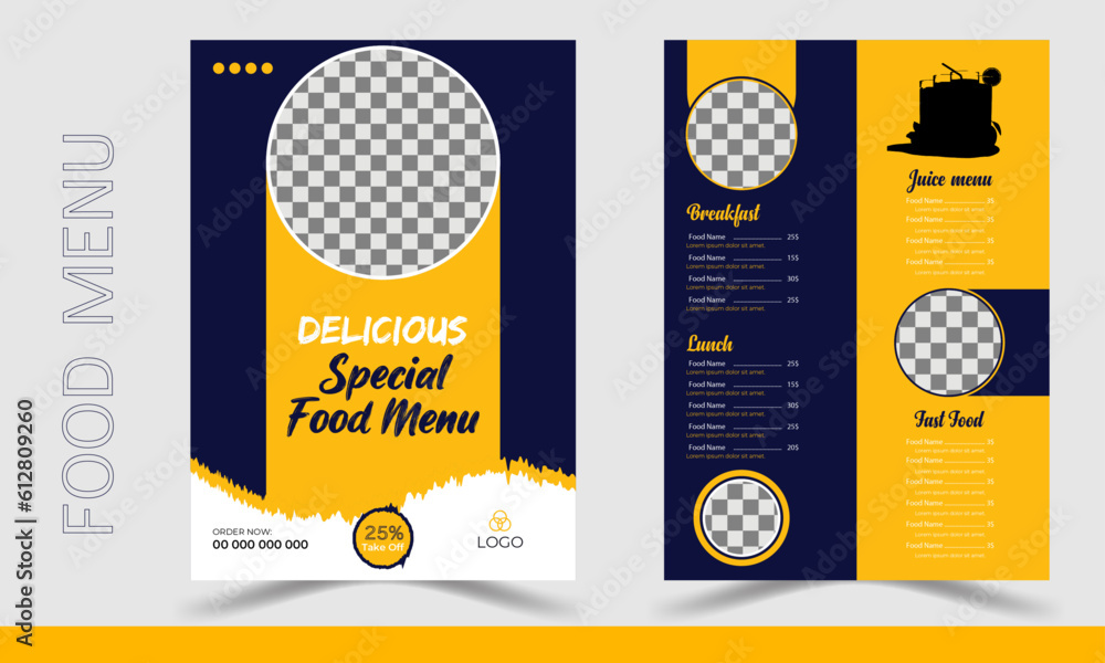 Food menu double sided flyer template design, Restaurant Healthy food ...