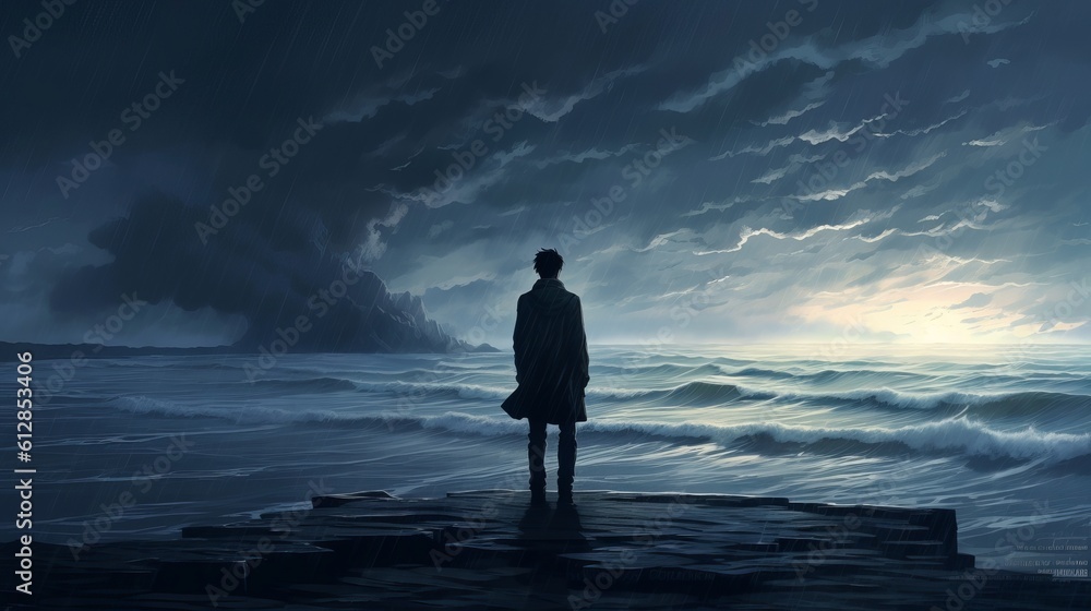 Man Standing on the Rocks - Emotionally Charged Anime HD Wallpaper ...