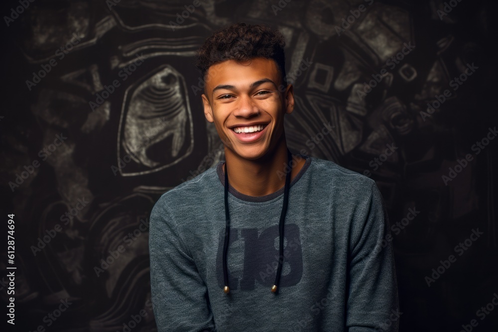 Close-up portrait photography of a joyful boy in his 20s putting hands ...