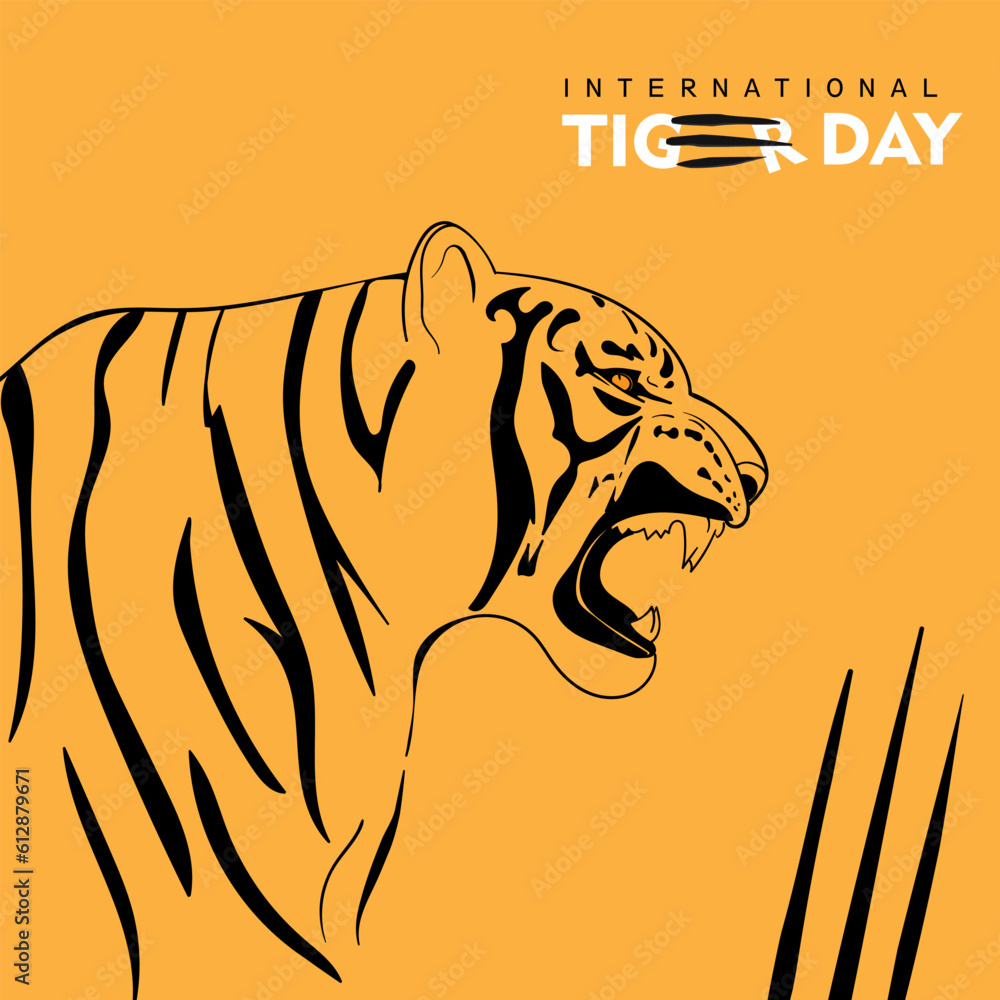 Roaring tiger in line art design with tiger scratch for international ...