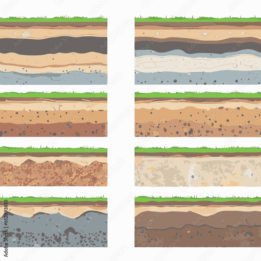 Seamless ground cross sections,layers under earth underground textures ...