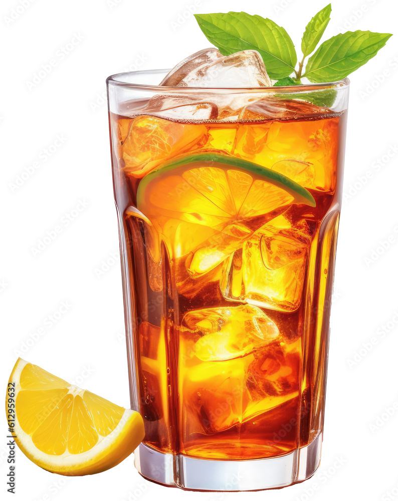 fresh peach ice tea isolated on transparent background, generative AI ...