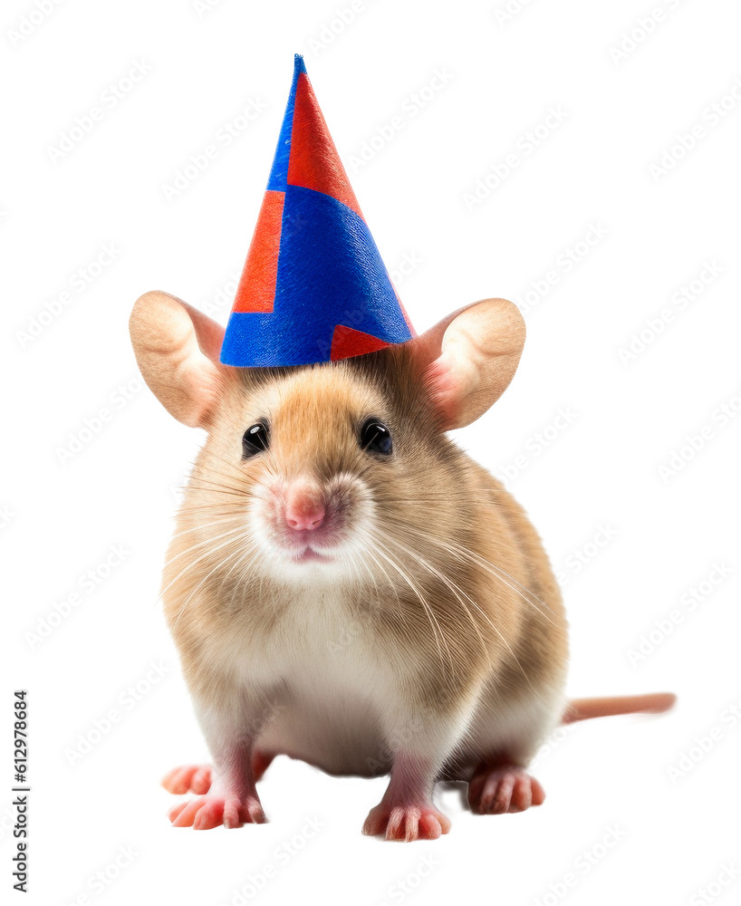 Mouse with party hat isolated on a transparant background, clipart for ...