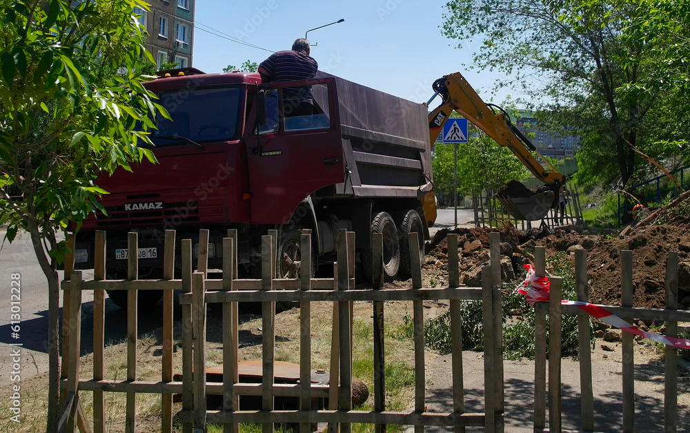 kazakhstan, Ust-Kamenogorsk, june 2, 2023: Replacement pipes in the ...
