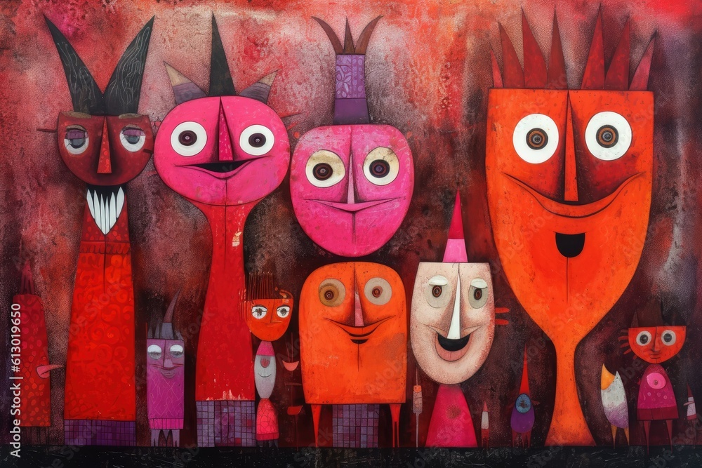 Portrait painting of funny characters representing cultural social and ...