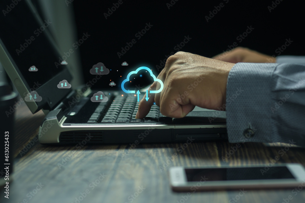 Professional business person are working on laptop by hand typing computer keyboard in modern ...