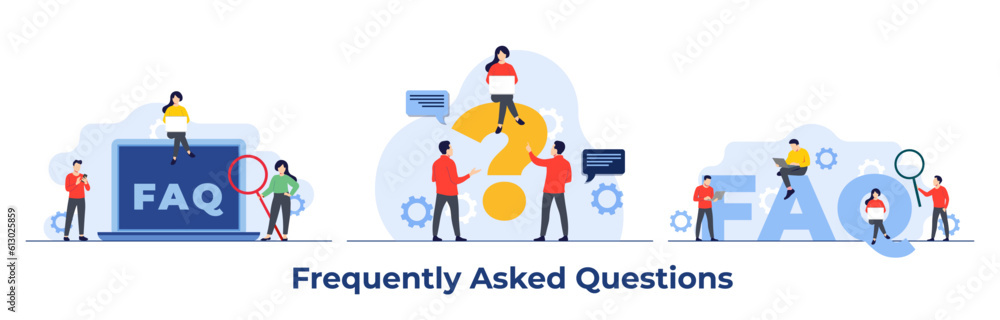 Stock-Vektorgrafik „Set of frequently asked questions concept flat illustrations vector template ...
