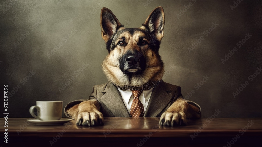 The dog is dressed in a businessman costume, cool and stylish, an ...