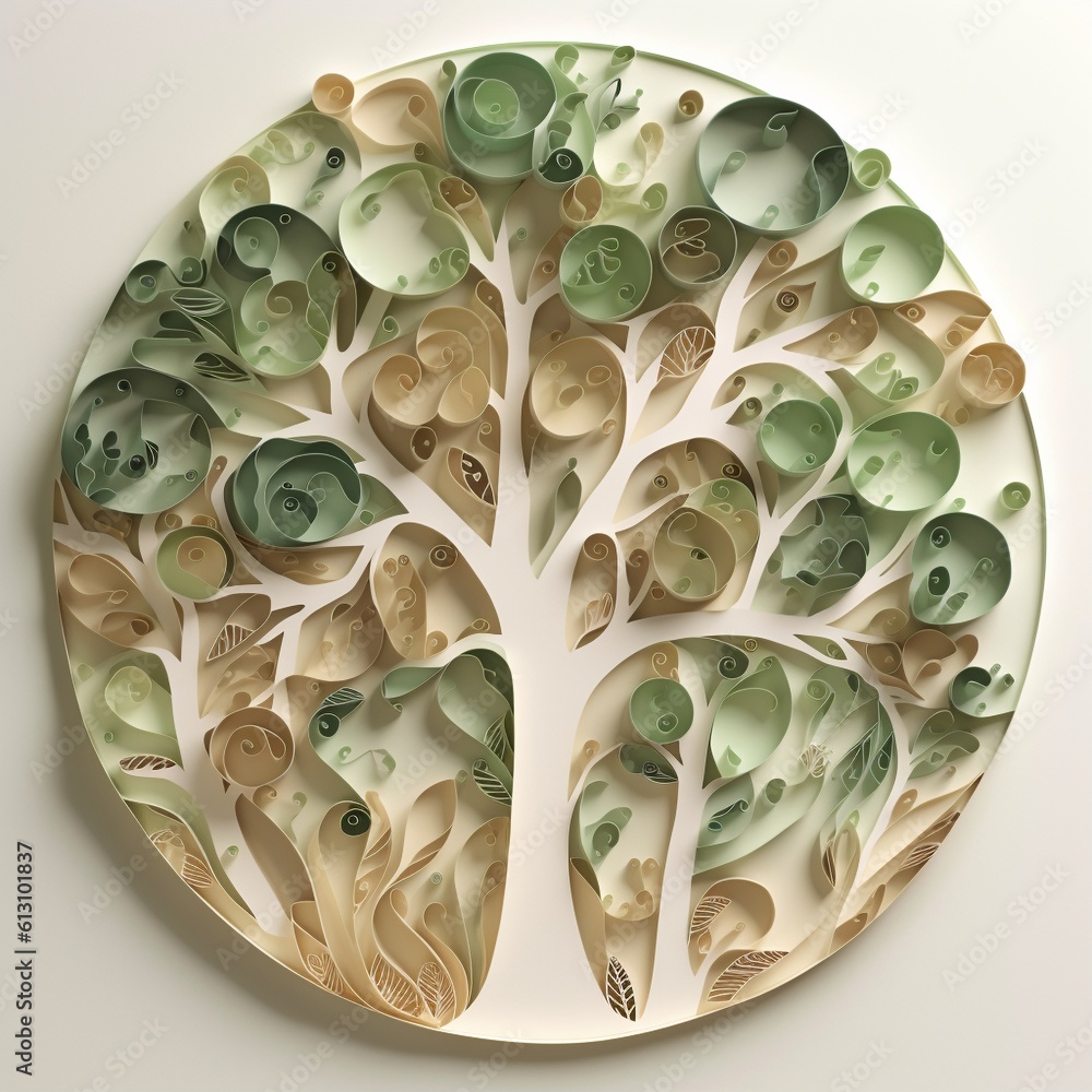 Paper Cutout of Tree Surrounded by Environmental Cutouts, Emphasizing ...