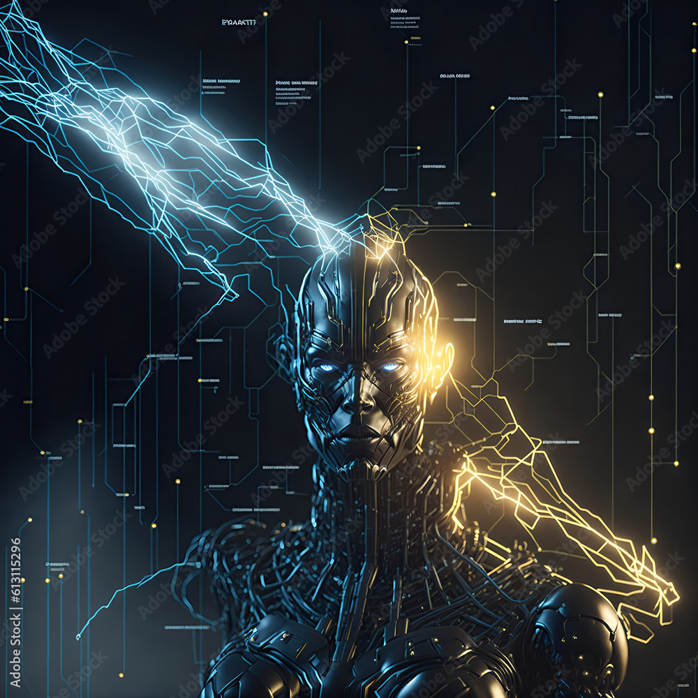 illustration of robocop cyberpunk android. Robot futuristic soldier ...