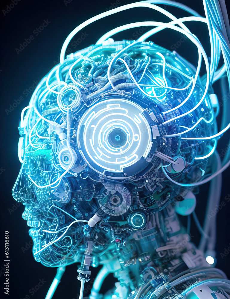 Sci-fi robotic brain organ, system cyborg brain. Generative AI Stock ...
