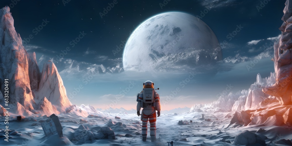 Astronaut and astronauts exploring planets in outer space, made with generated ai Stock ...