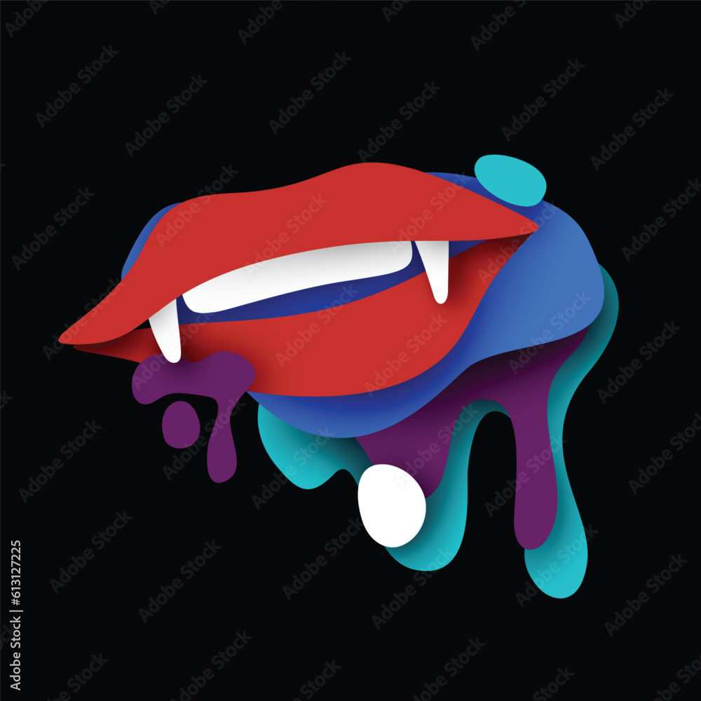 Psyhodelical Print with Vampire Vibes. Surreal Design on Black. Pop Art ...