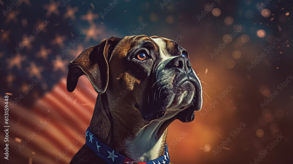 Patriotic Pooch: Boxer Dog celebrating the Fourth of July at night with ...