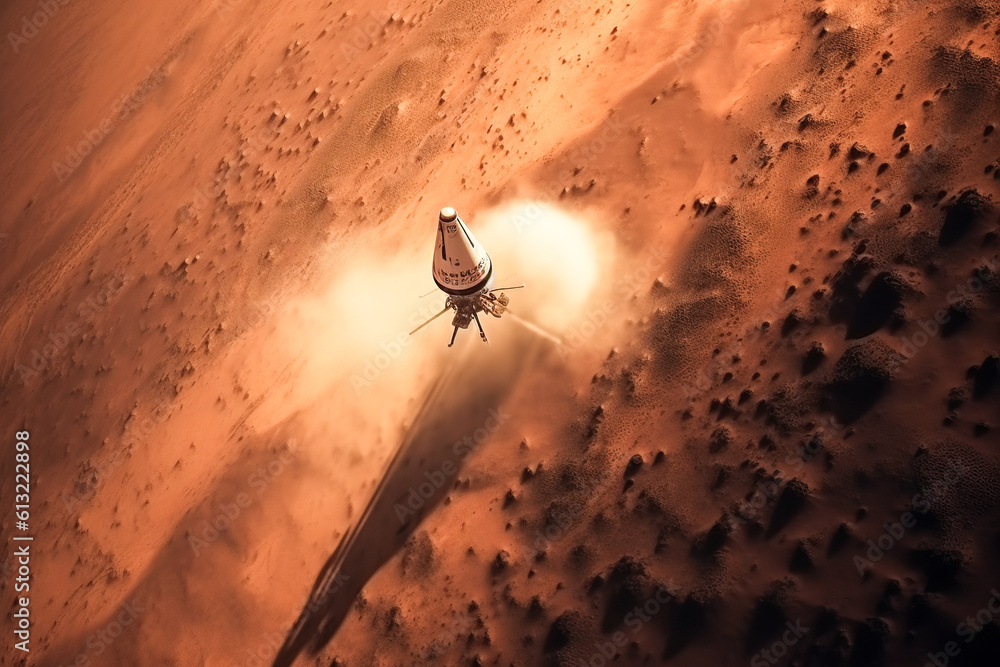 Generative AI illustration from above of rocket spaceship taking off ...