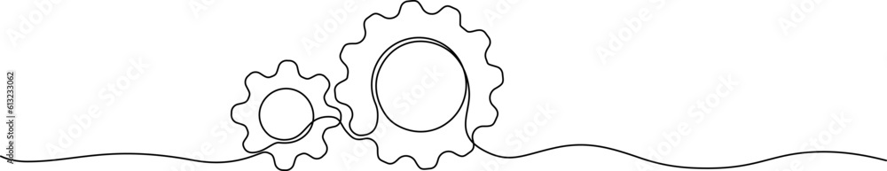 continuous single line drawing of gear wheels, gear line art vector ...