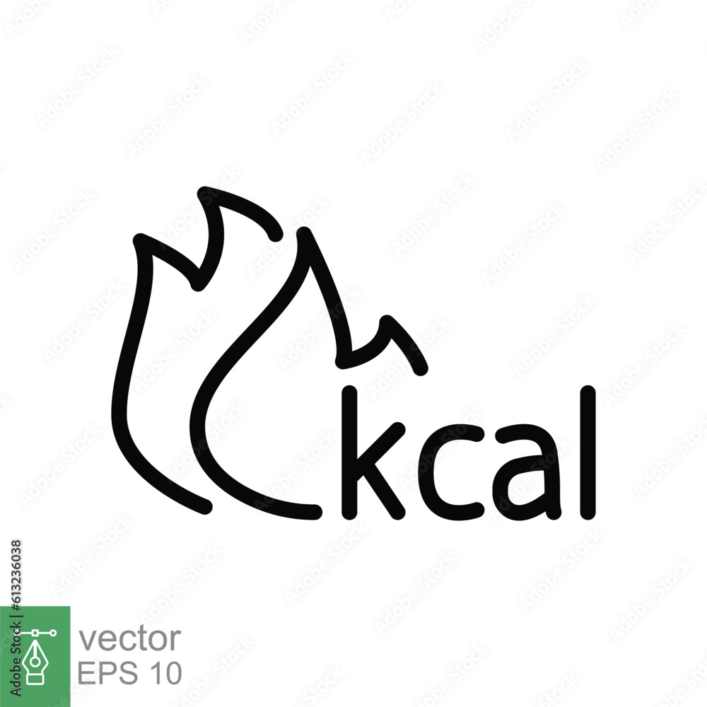Burn calories icon. Simple outline style. Kcal, flame, low, loss fat ...