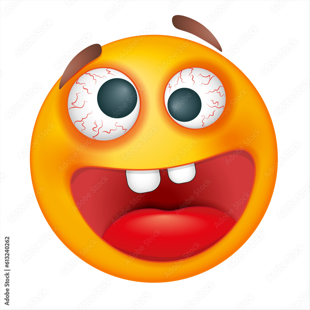 Daft vector emoji, foolish on white background. Vector smiley emoji ...