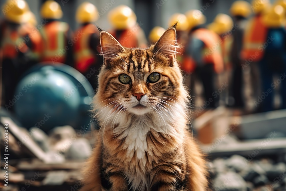 The cat works instead of people. Background, wallpaper. Comic ...