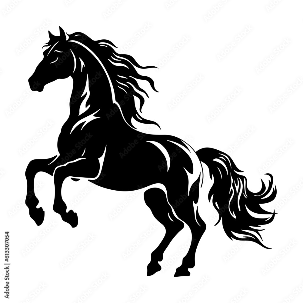 Rearing Up; Horse with beautiful mane and tail rearing up, isolated ...