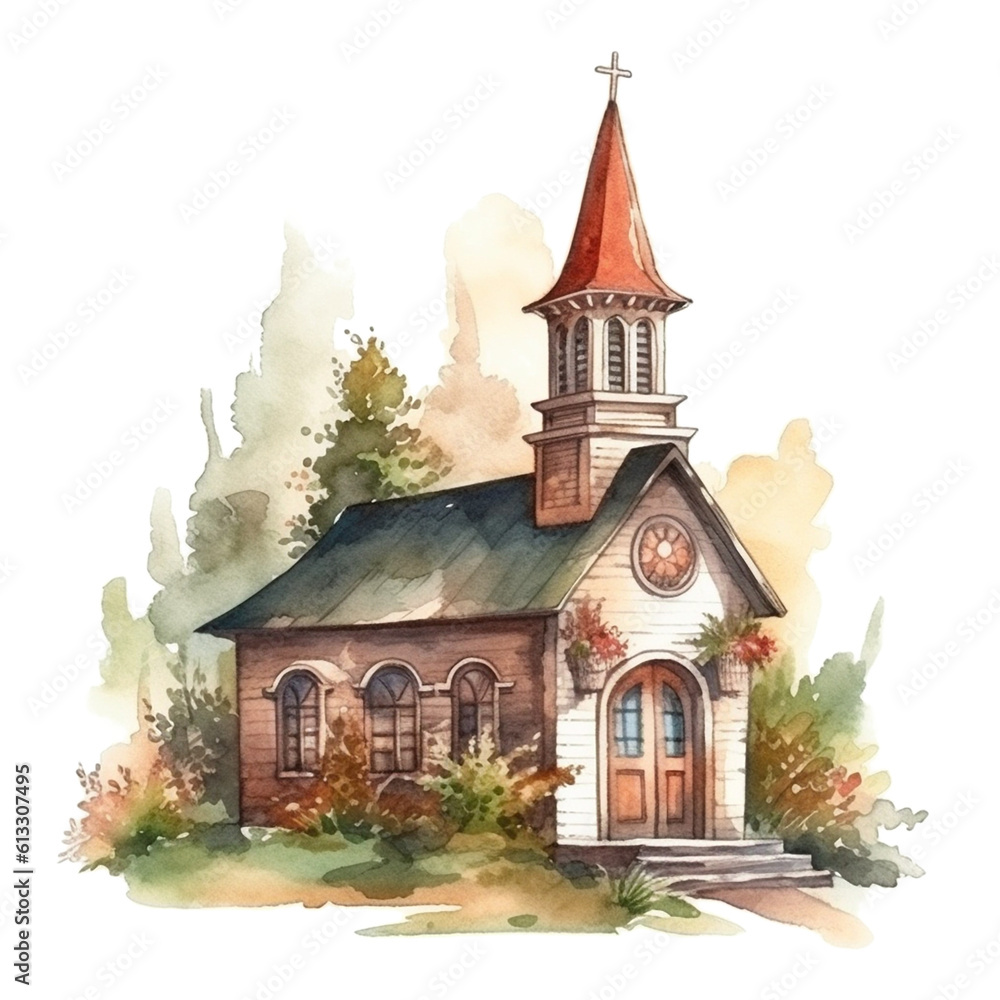 Church Chapel - Detailed Watercolor Illustration - PNG Transparent ...
