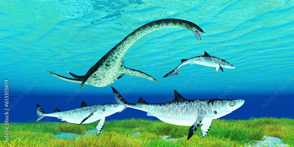 Styxosaurus hunts Prehistoric Sharks - A Styxosaurus Plesiosaurus ...