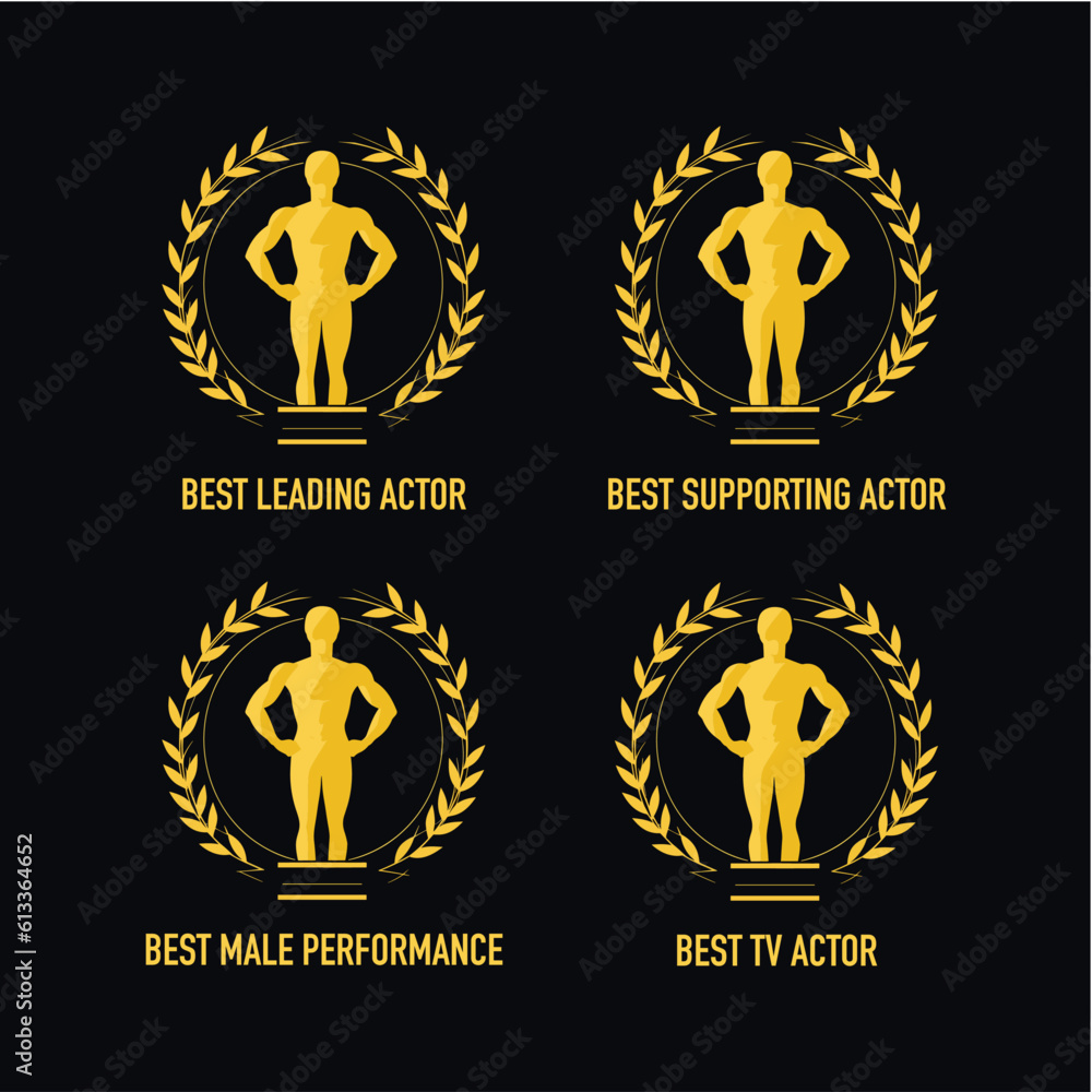 Movie award best film and tv actor nomination and winner, gold vector ...