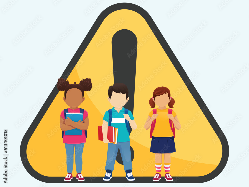 Vector de Stock School childrens at Risk and Hazard at School with School Children Standing ...