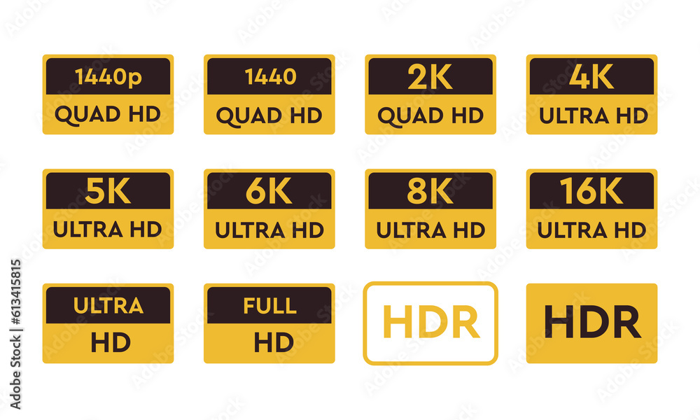 Collection of hd and ultra hd icons vector illustration, Video ...