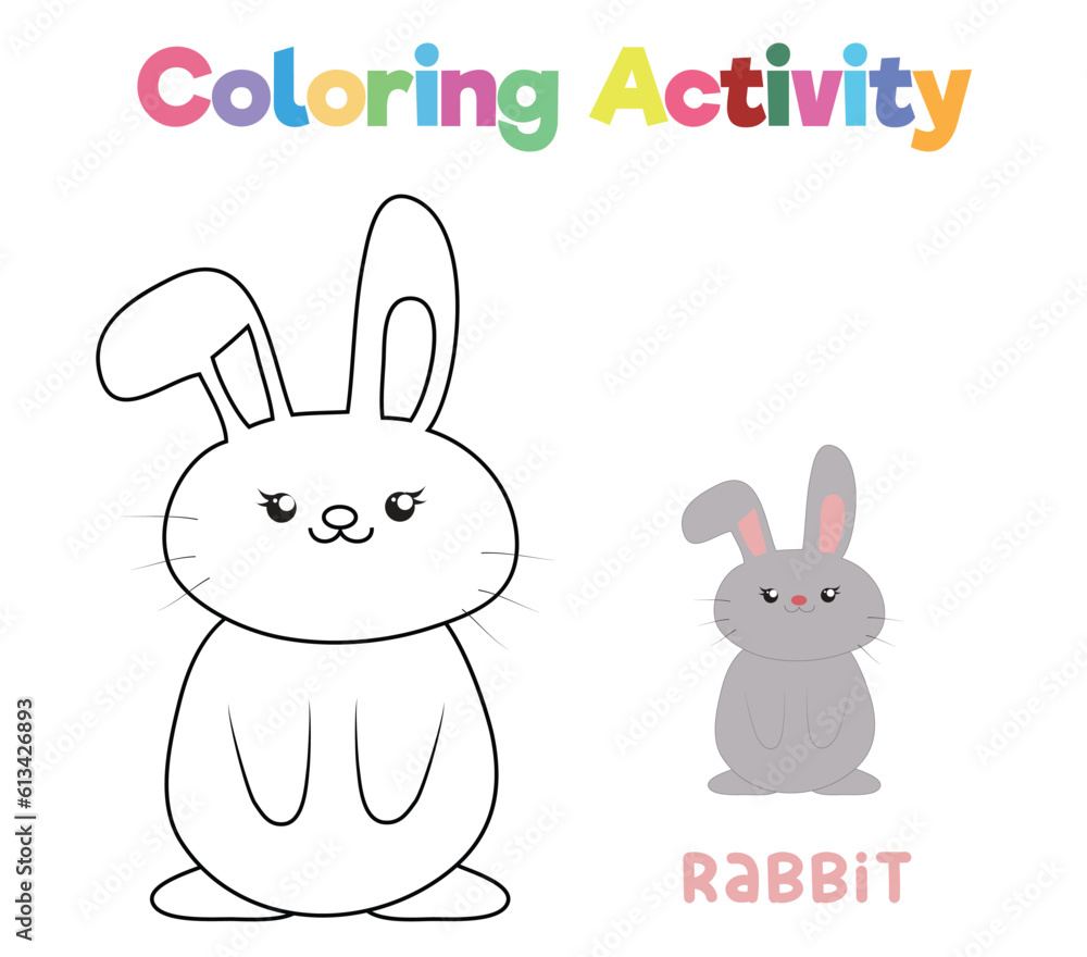 Colouring the cartoon character a rabbit. Coloring activity for ...