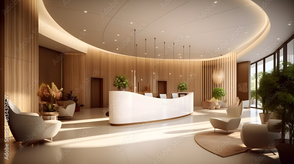 Modern reception area lobby area interior design. Stock Illustration ...